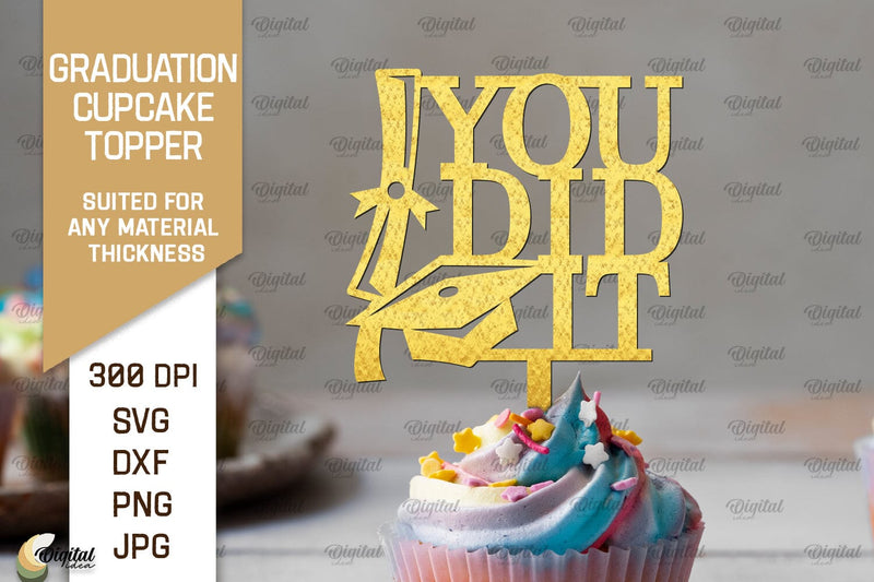 Graduation Cake Topper SVG. Cupcake Topper Laser Cut - So Fontsy