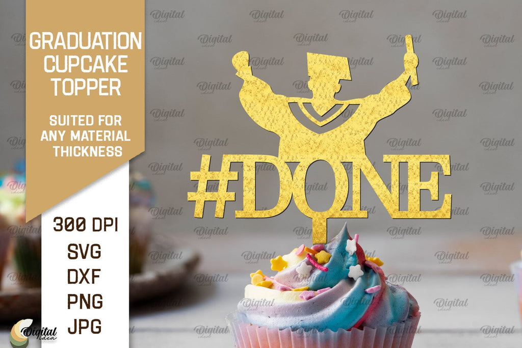 Graduation Cake Topper SVG. Cupcake Topper Laser Cut - So Fontsy