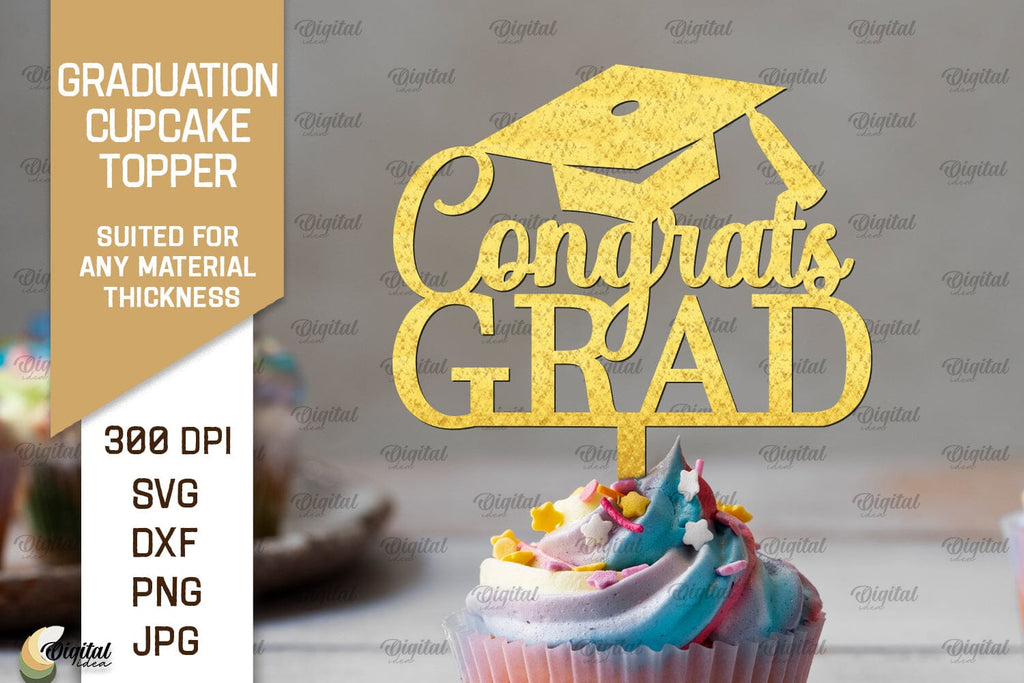 Graduation Cake Topper SVG. Cupcake Topper Laser Cut - So Fontsy