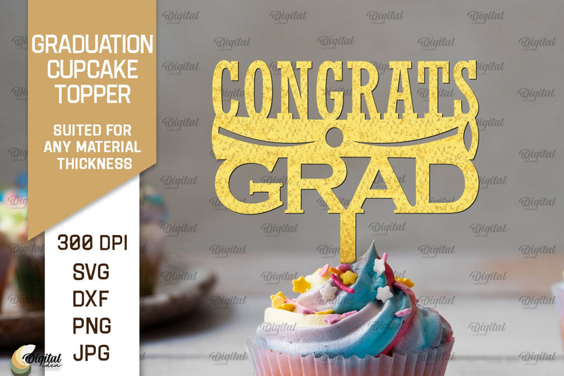 Graduation Cake Toppers SVG. Cupcake Toppers Laser Cut - So Fontsy