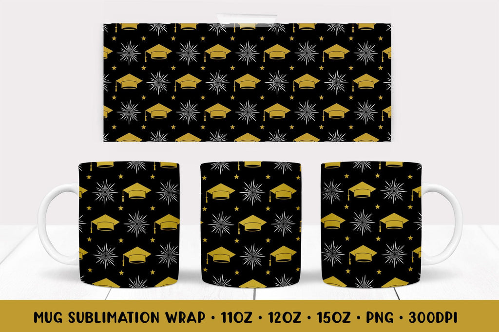Graduation hats Mug Sublimation Design. Graduate Mug Wrap - So Fontsy