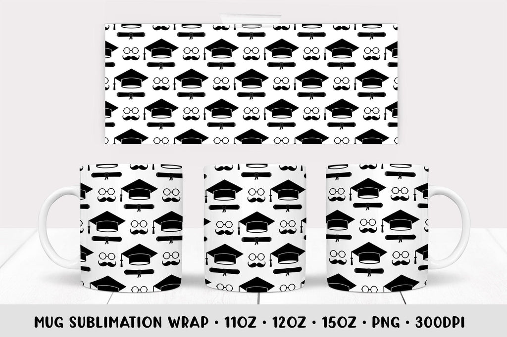 Graduation hats Mug Sublimation Design. Graduate Mug Wrap - So Fontsy