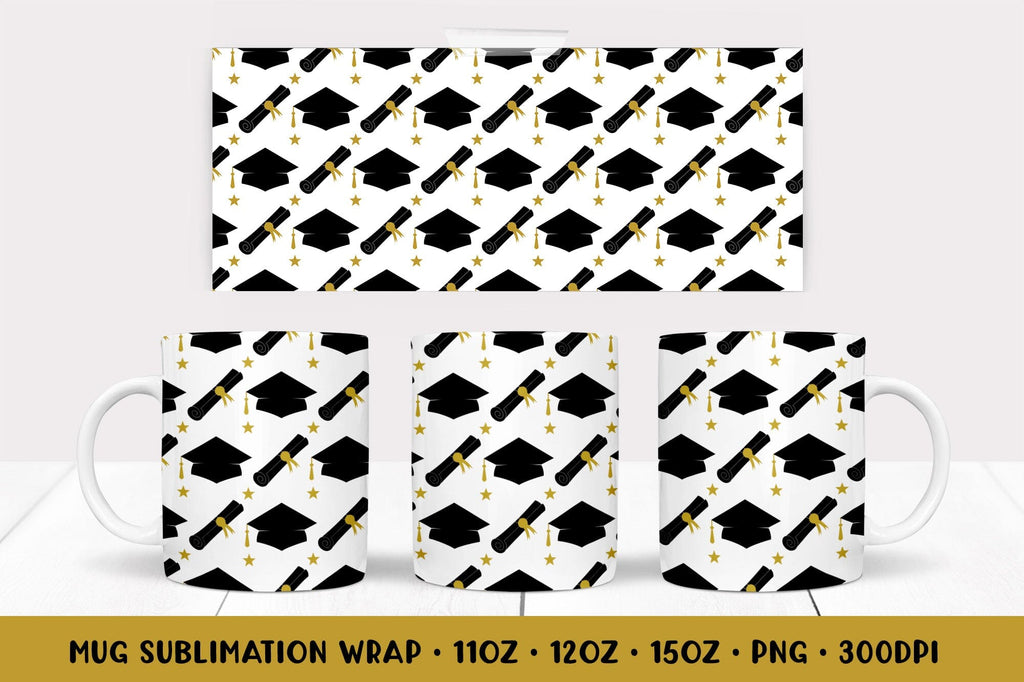 Graduation hats Mug Sublimation Design. Graduate Mug Wrap - So Fontsy