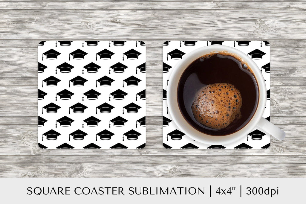 Graduation hats square coaster sublimation. Grad coaster - So Fontsy