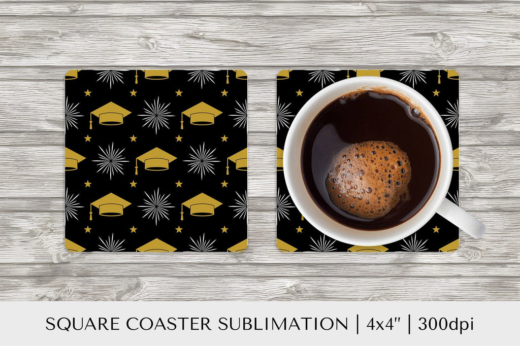 Graduation hats square coaster sublimation. Grad coaster - So Fontsy