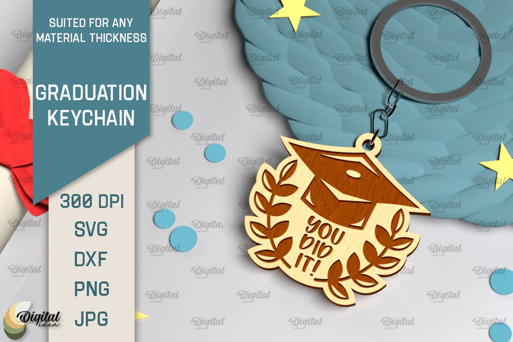 Graduation Keychain Laser Cut. Graduation Key Ring SVG - So Fontsy