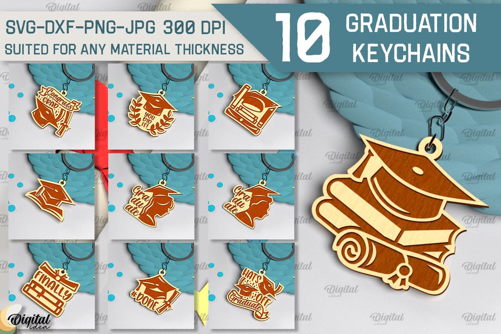 Graduation Keychains Laser Cut Bundle. Graduation Key Rings SVG - So Fontsy