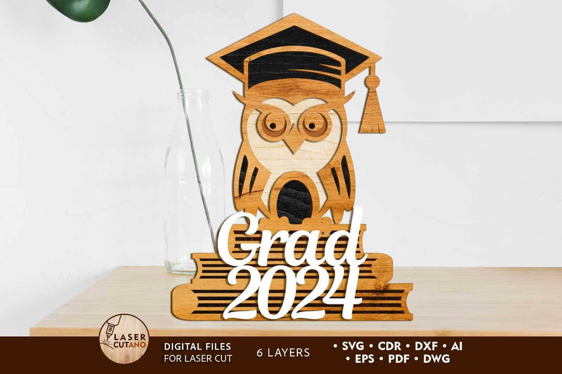 Graduation Owl Decorative Template, Laser Cut File - So Fontsy