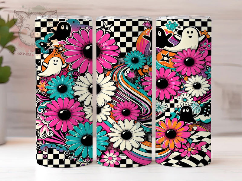Groovy Retro Cute Halloween Ghost Tumbler, Retro Cute Ghost Wrap ...