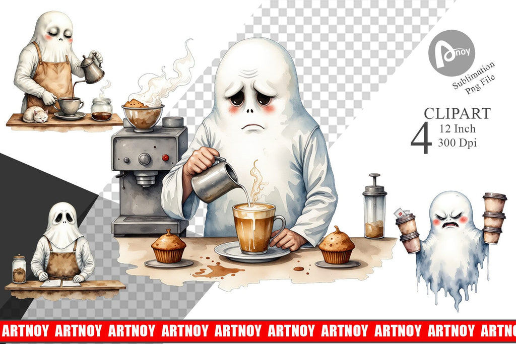 Grumpy Ghost Barista Clipart - So Fontsy