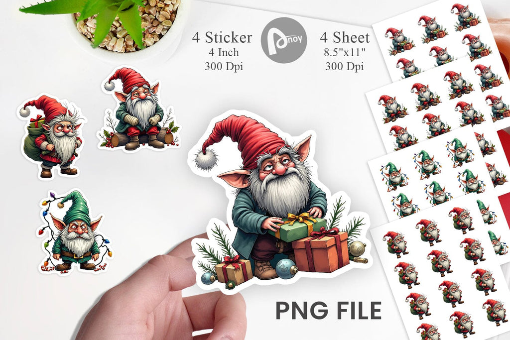 Grumpy Gnome Christmas Sticker - So Fontsy
