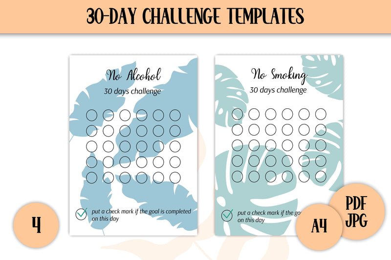 Habits Trackers Templates | A4 PDF Printable Planners Set - So Fontsy