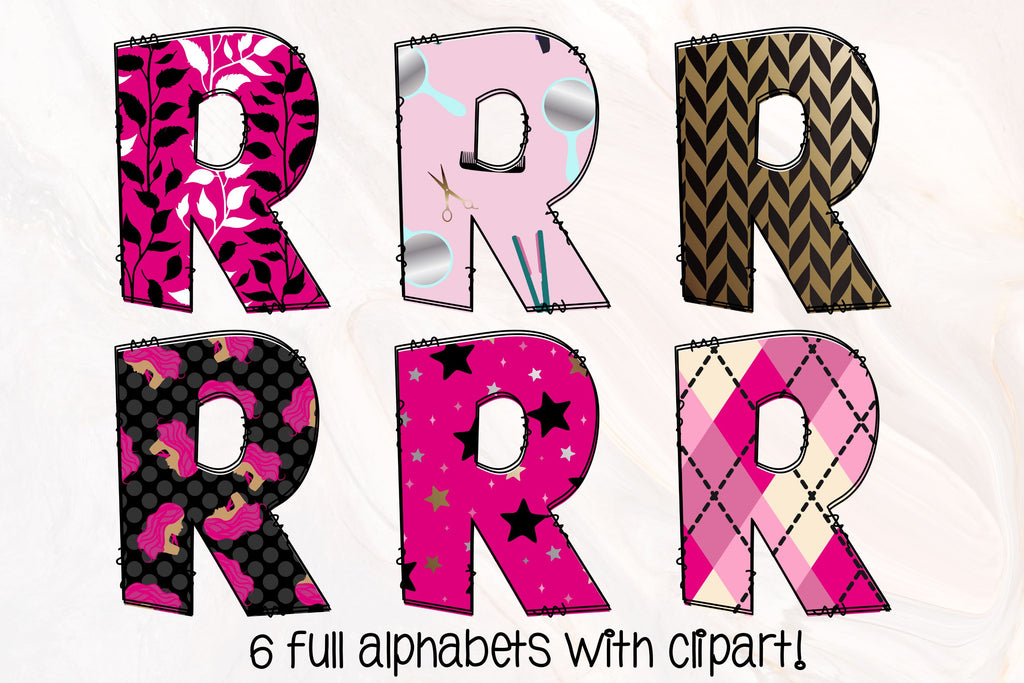 Hair Stylist Doodle Alphabet, Hair Salon Alpha Set PNG - So Fontsy