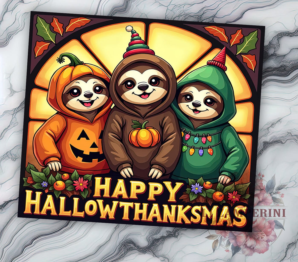 Hallothanksmas Tumbler, Cute Sloth Gift, Sublimation Wrap, Holiday ...