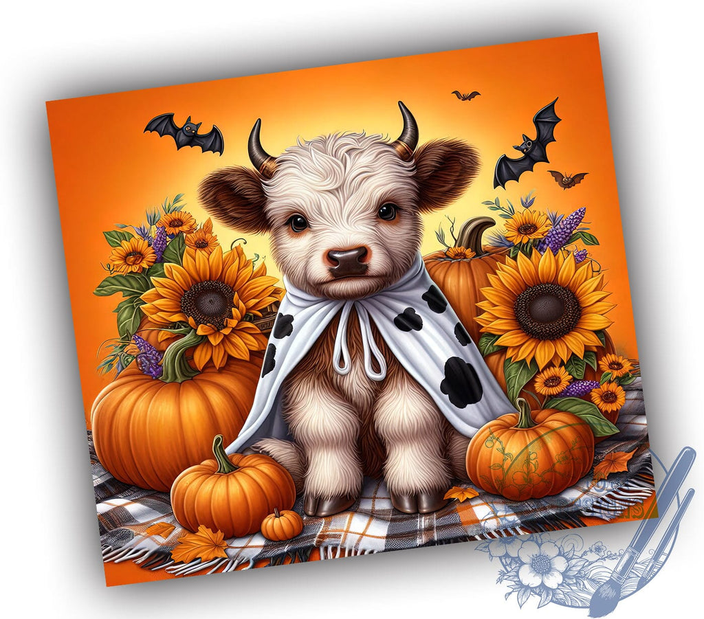 Halloween Highland Cow 20oz Skinny Tumbler PNG, Scary Cute Cow Tumbler ...
