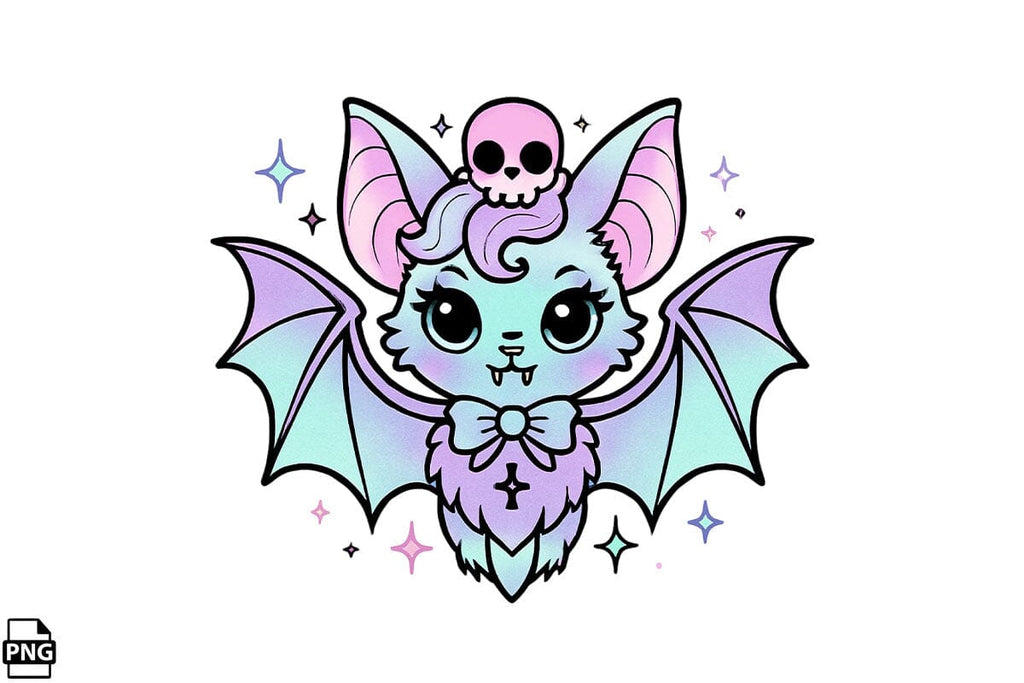 Halloween Pastel Goth Bat PNG Clipart Bundle Printable File - So Fontsy