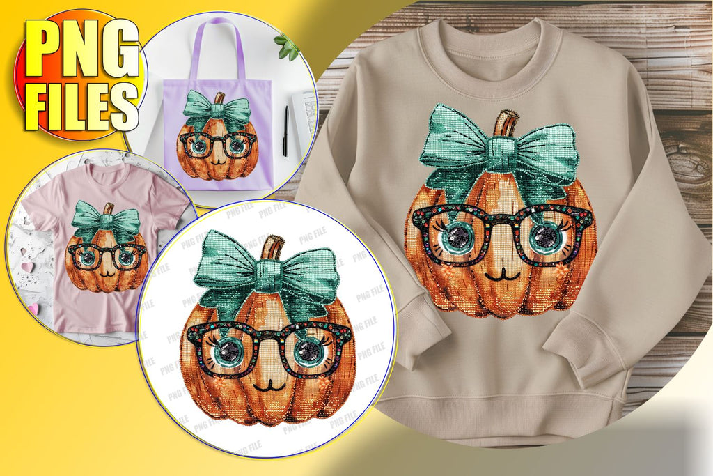 Halloween Pumpkin Clipart - Cute Sublimation Design with Bow - So Fontsy