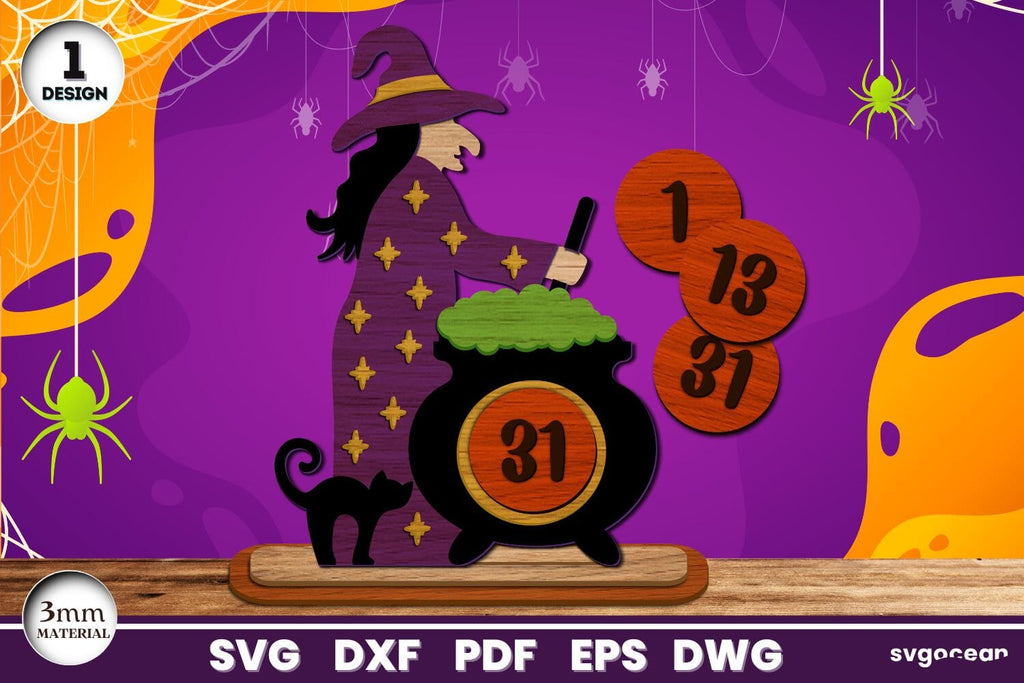 Halloween Witch Countdown Laser Cut - So Fontsy