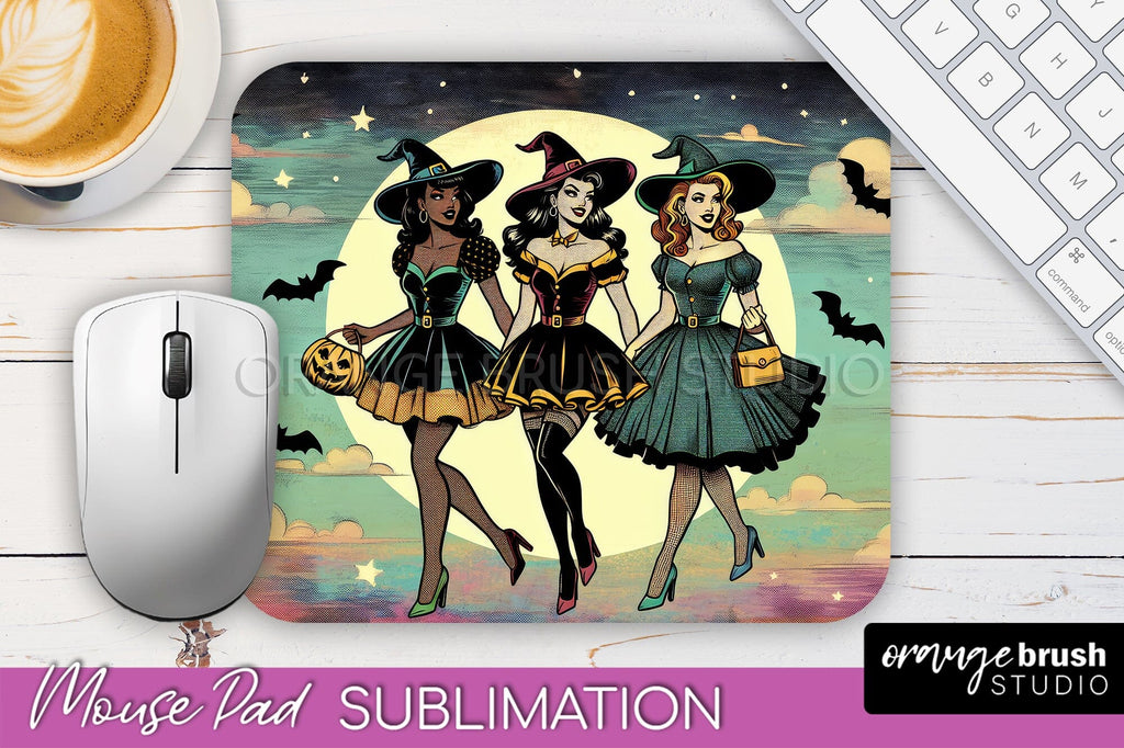 Halloween Witch Mouse Pad - Retro Mousepad Sublimation PNG - So Fontsy