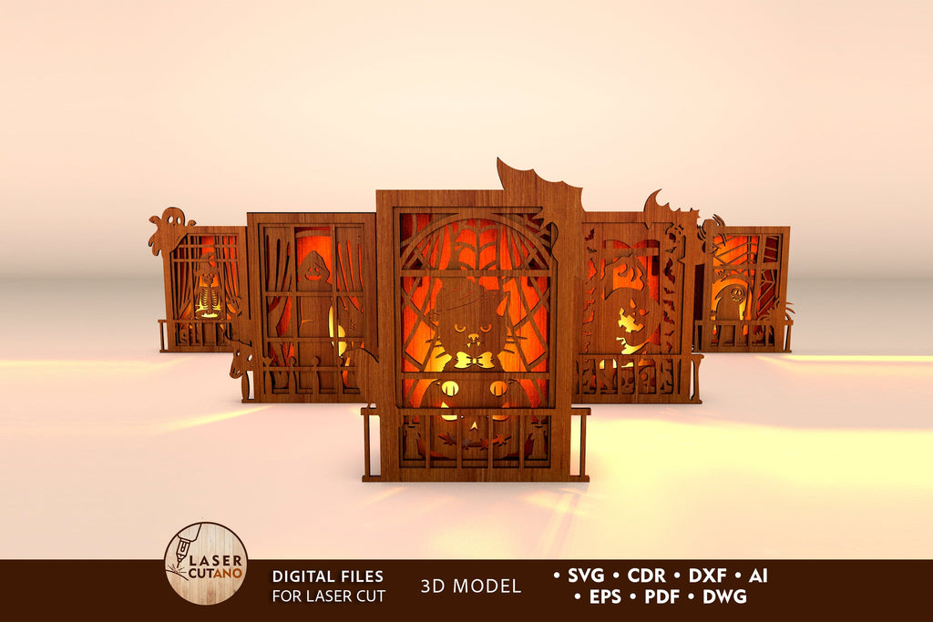 Hallwoeen Decorative Windows Light Box Laser Cut Templates - So Fontsy