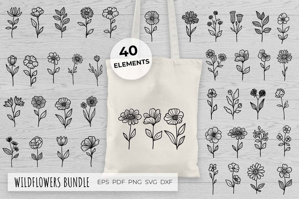 Hand Drawn Flower SVG File | Wildflowers SVG Bundle - So Fontsy