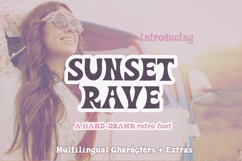 Hand Drawn Retro Font - Sunset Rave, Handwritten font - So Fontsy