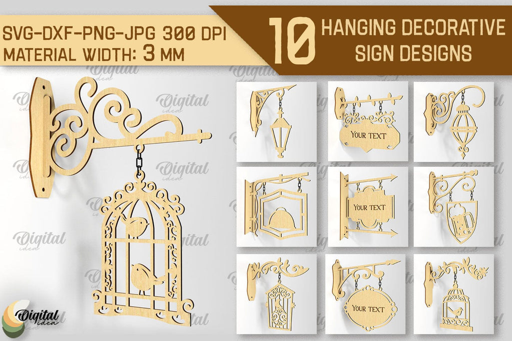 Hanging Decorative Sign SVG Bundle. Signboard Laser Cut - So Fontsy