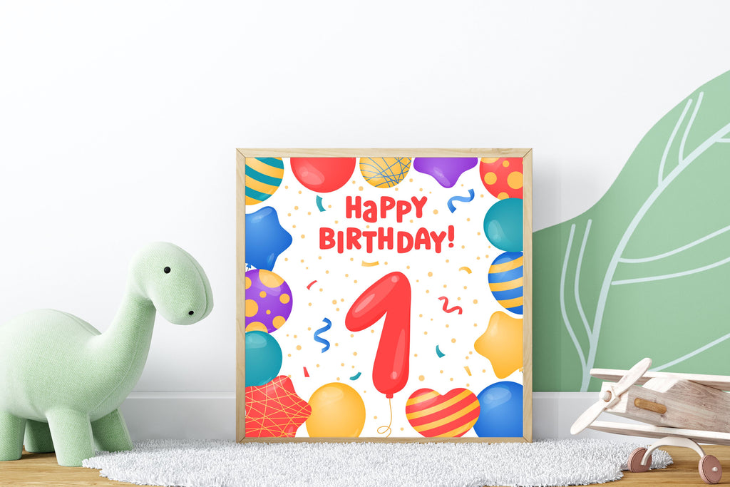 Happy Birthday 1 year Printable Card | First BDay Greetings - So Fontsy