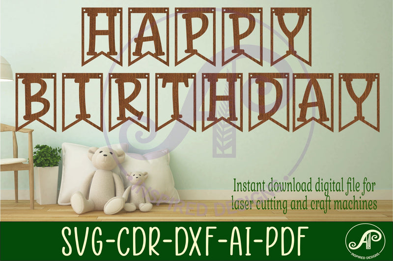 Happy birthday bunting banner SVG laser cut - So Fontsy