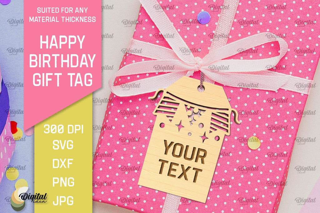 Happy Birthday Gift Tag Laser Cut. Gift Hang Tag SVG - So Fontsy