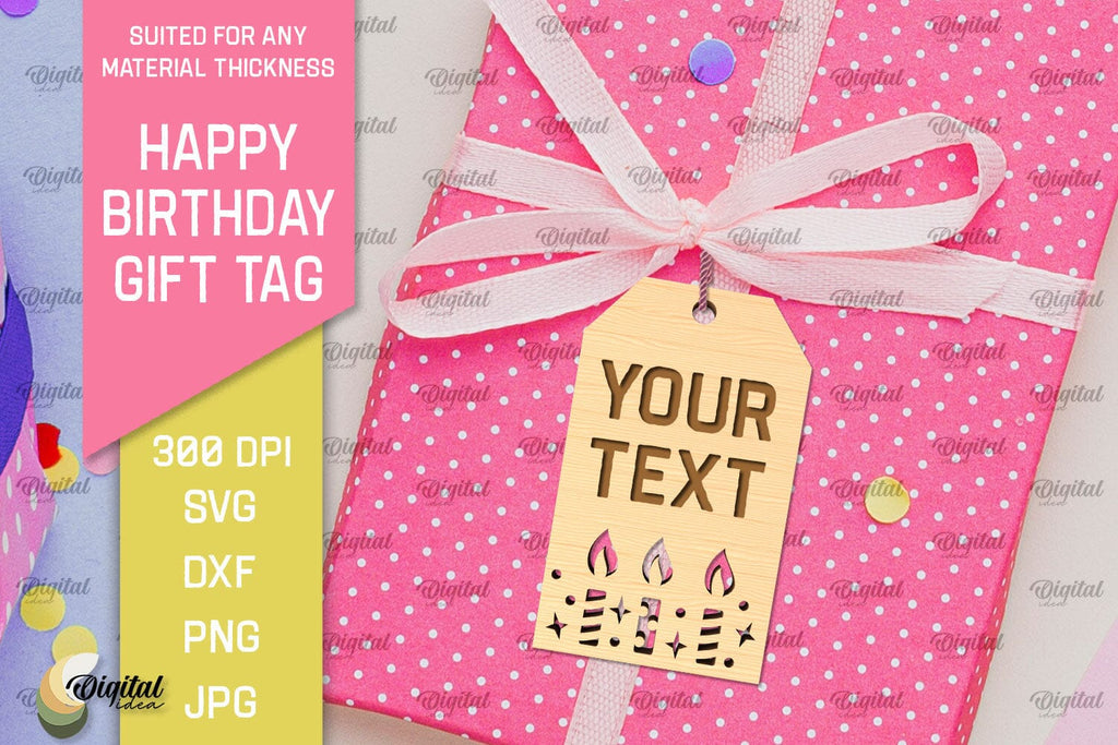 Happy Birthday Gift Tags LaserCut Bundle. Gift Hang Tags SVG - So Fontsy