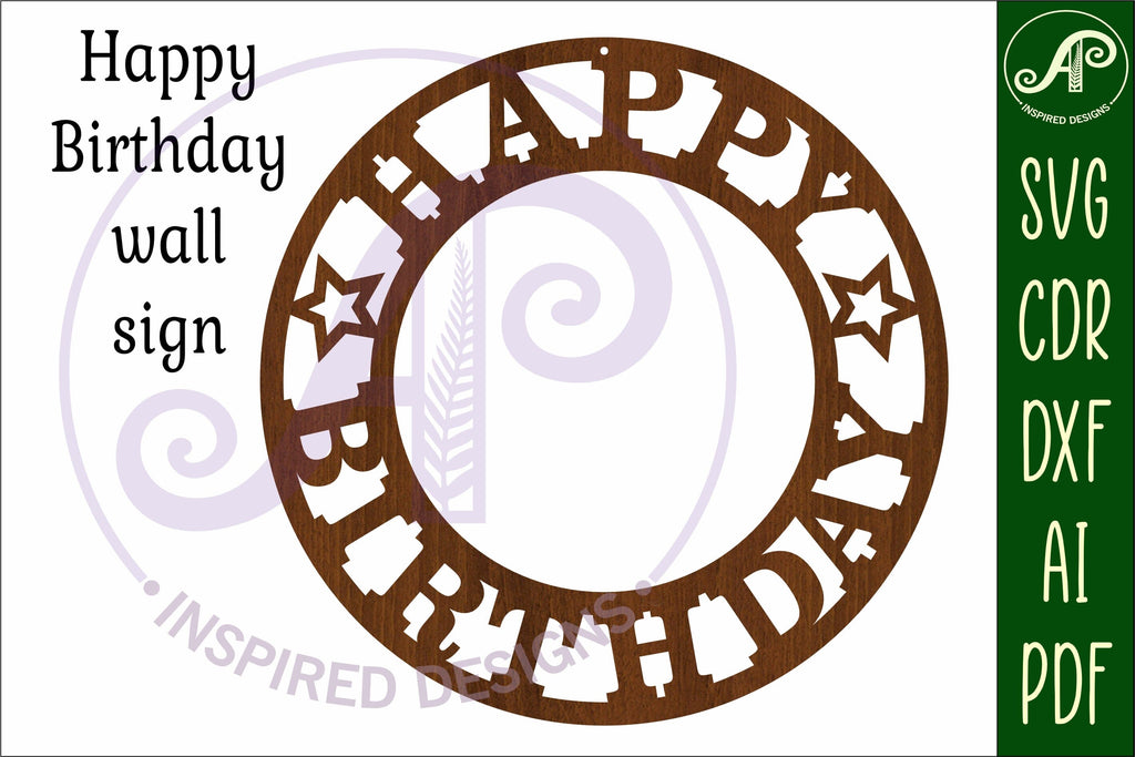 Happy birthday ring wall sign, SVG file. - So Fontsy