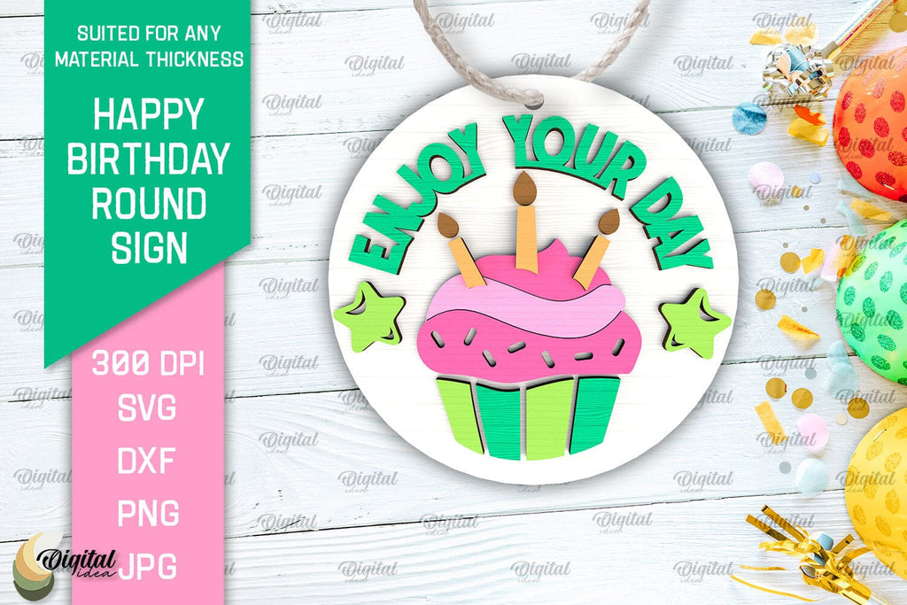 Happy Birthday Round Signs Laser Bundle. Birthday Decor SVG - So Fontsy