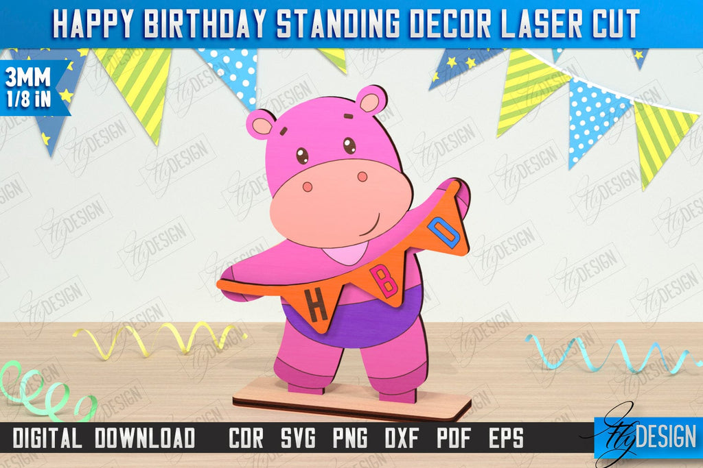 Happy Birthday Standing Decor Laser Cut | Hippo Shape | Zebra Statuette ...