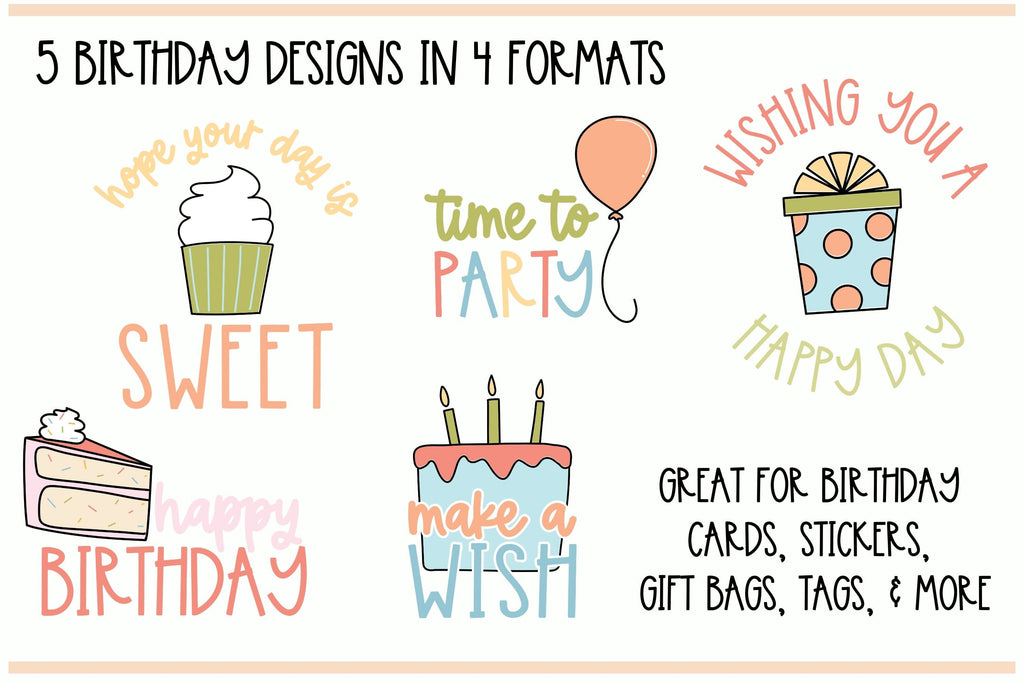 Happy Birthday SVG Bundle, Cute Birthday Phrases - So Fontsy
