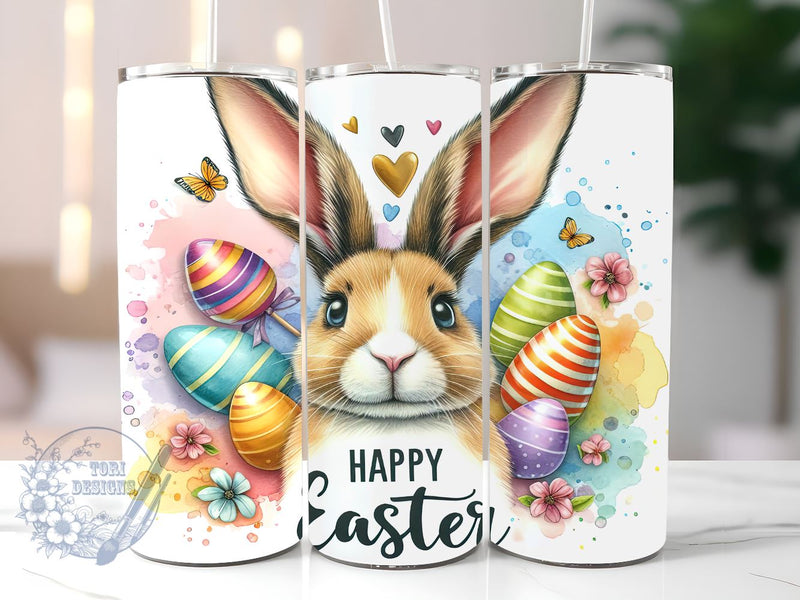 Happy Easter 20 oz Skinny Tumbler Sublimation Design, Easter Bunny ...