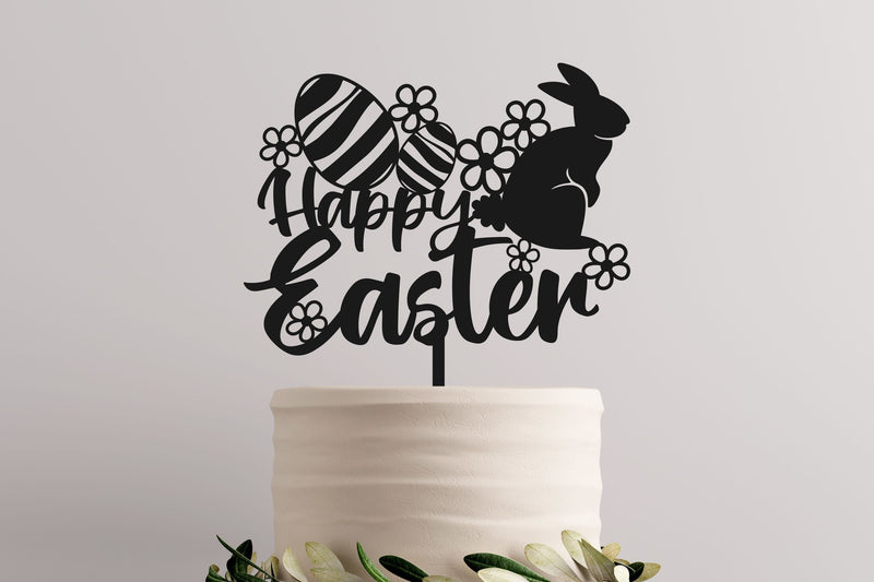 Happy Easter Cake Topper Laser Cut| Easter Bunny SVG - So Fontsy