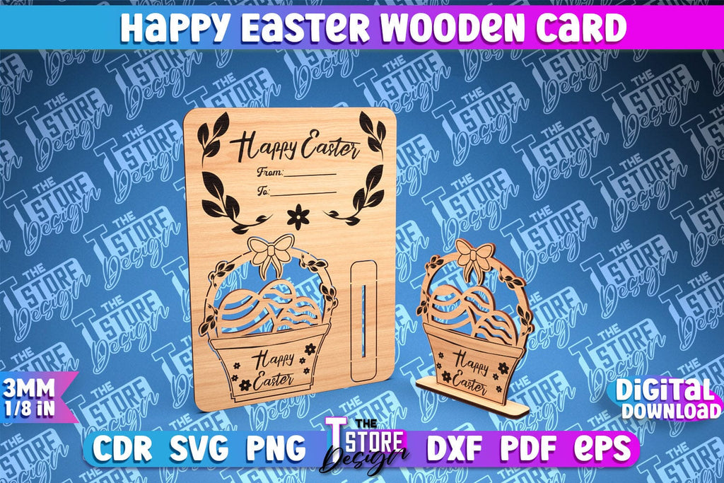 Happy Easter Wooden Card Laser Cut | Easter Bunny Design | CNC Files ...