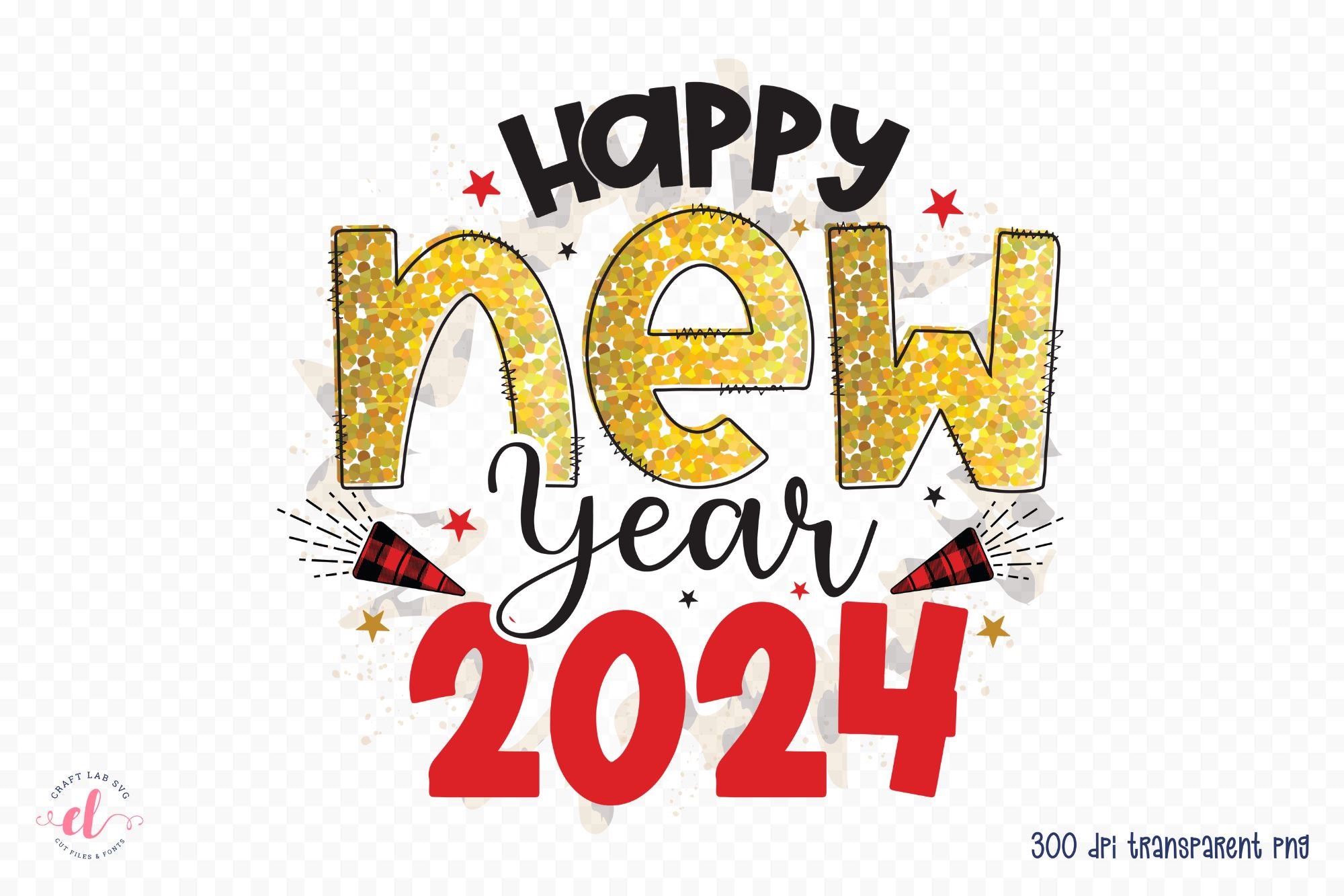 Happy New Year 2024 PNG Sublimation Design - So Fontsy