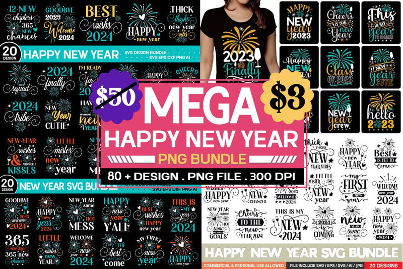 Happy New Year Svg Bundle , 80 New Year Svg Bundle - So Fontsy