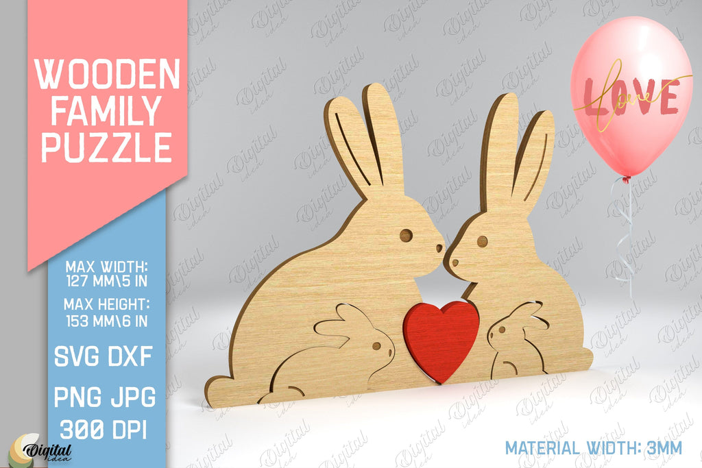 Hare Figurines SVG. Wooden Family Puzzle Laser Cut - So Fontsy