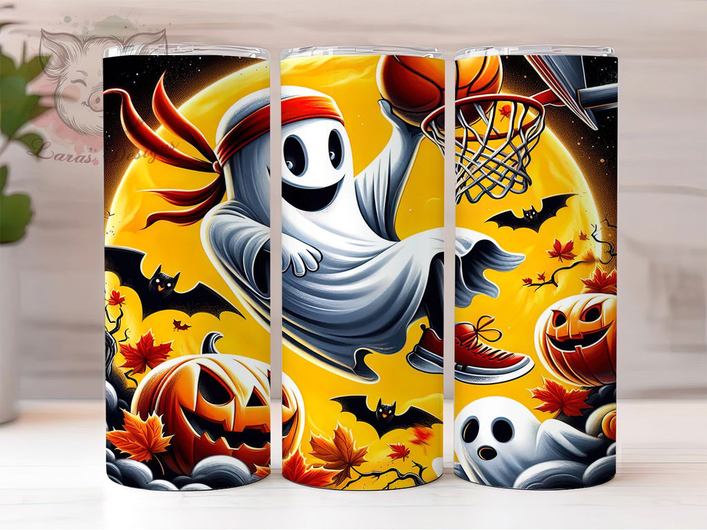 Haunted Basketball Ghost Halloween Tumbler, Spooky Ghost Sports Wrap ...