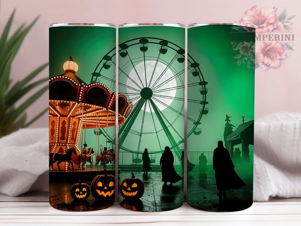 Haunted Carnival Halloween Tumbler, Spooky Ferris Wheel Wrap, Lime ...