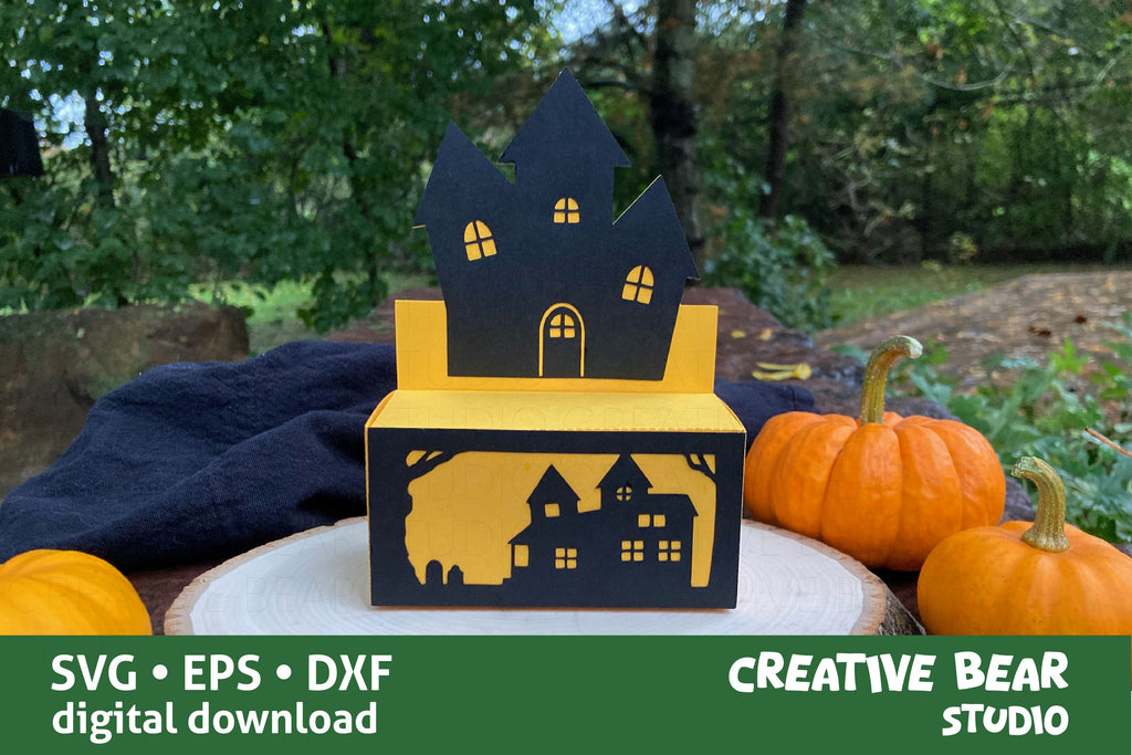 Haunted House Favor Treat Box SVG - So Fontsy