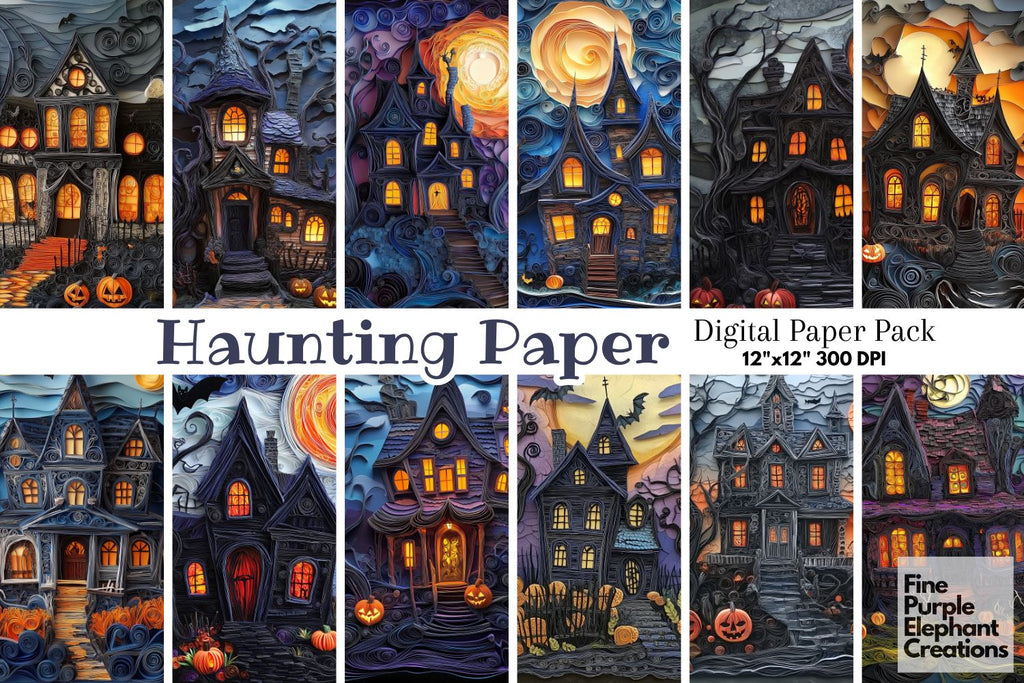 Haunted House Quilling Pattern Digital Paper - So Fontsy
