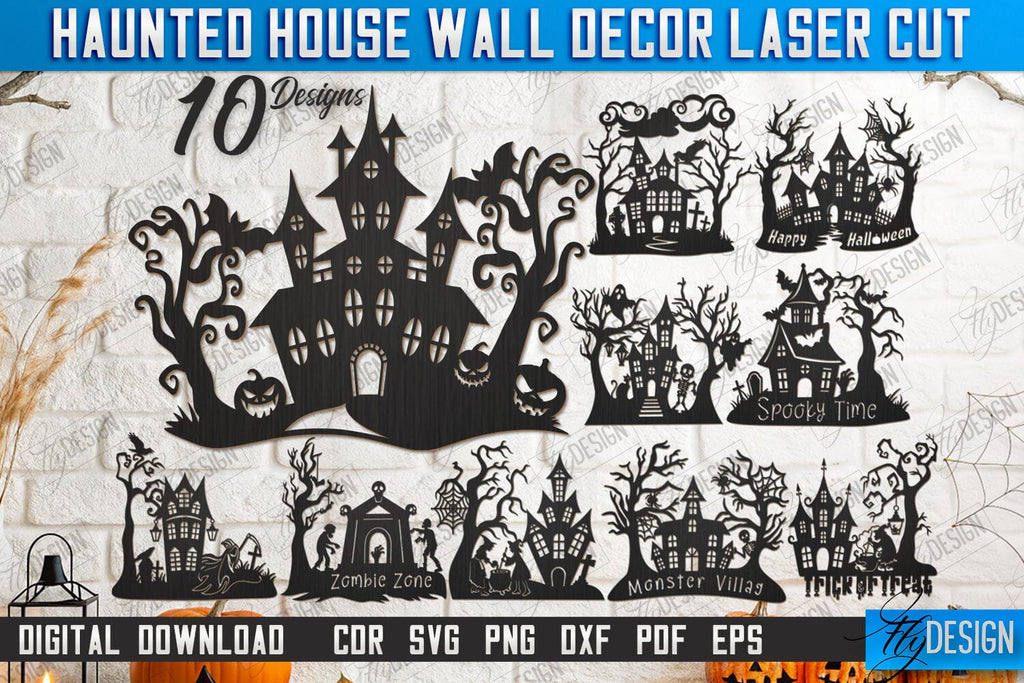 Haunted House Wall Décor Laser Cut Bundle | Seasonal Home Décor Idea ...