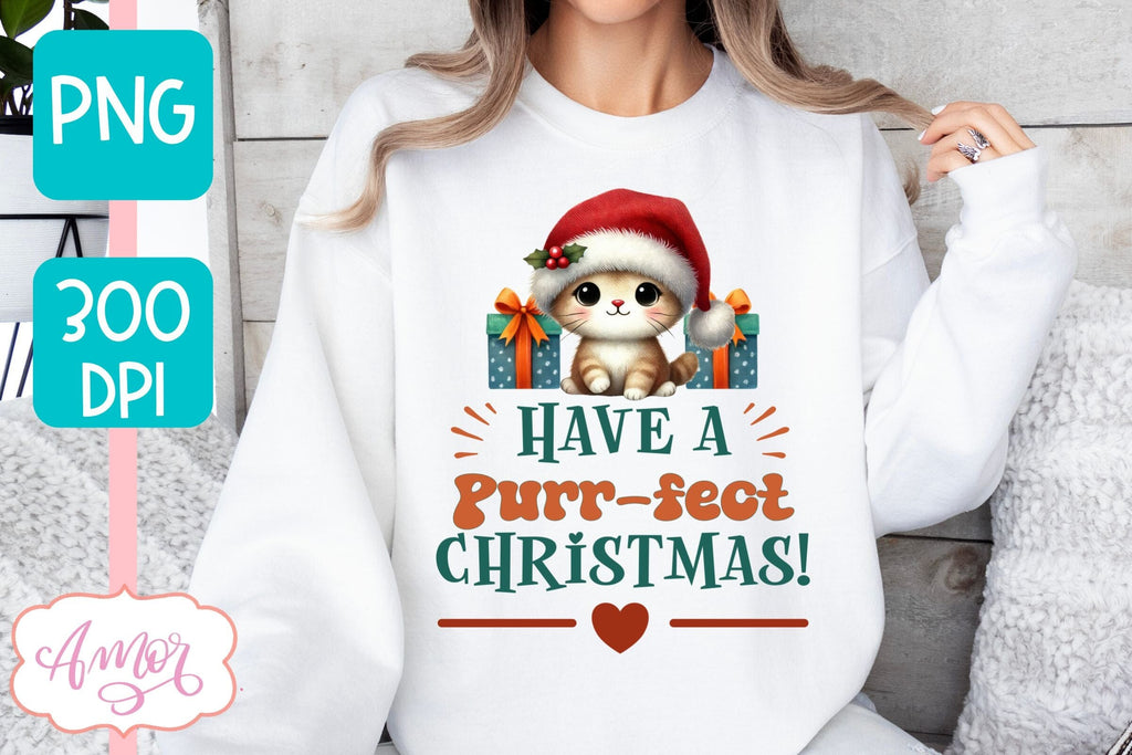 Have a purrfect Christmas PNG | Cute Christmas cat PNG - So Fontsy