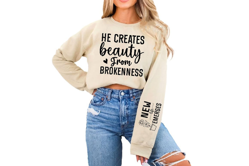 He Creates Beauty From Brokenness Sleeve SVG Design, Christian Sleeve ...