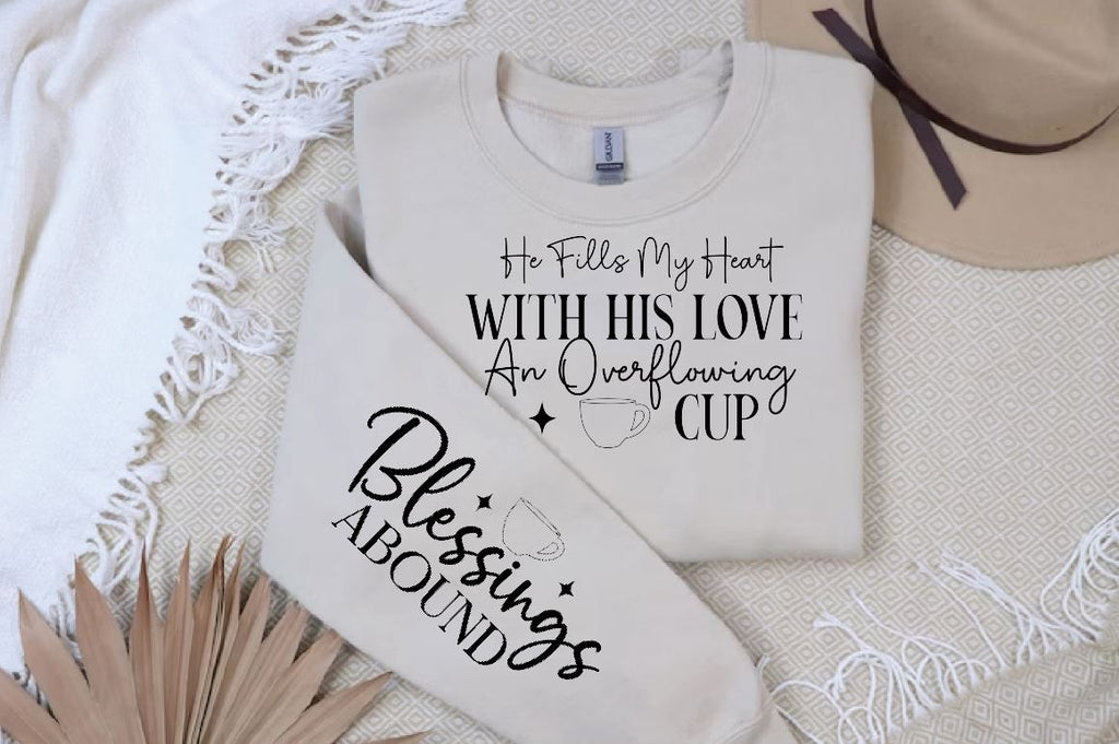 He Fills My Heart with His Love An Overflowing Cup Sleeve SVG Design ...