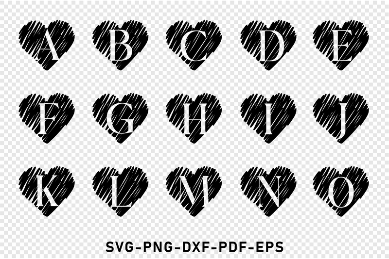 Heart Distressed Font SVG Designs, Love Alphabet Monogram Letters ...